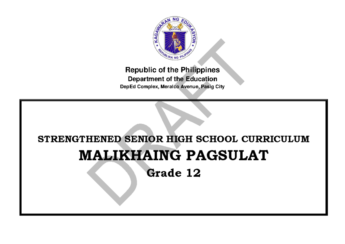 Malikhaing Pagsulat: Gabay sa Grade 12 na Kurso - Studocu