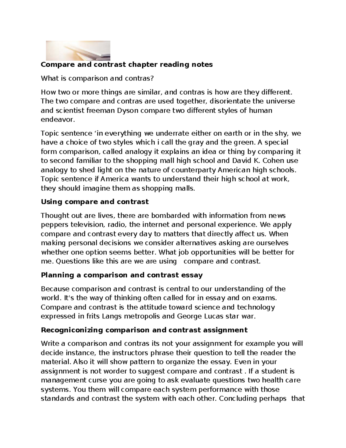 Compare and Contrast Notes: Understanding Key Concepts and Techniques ...