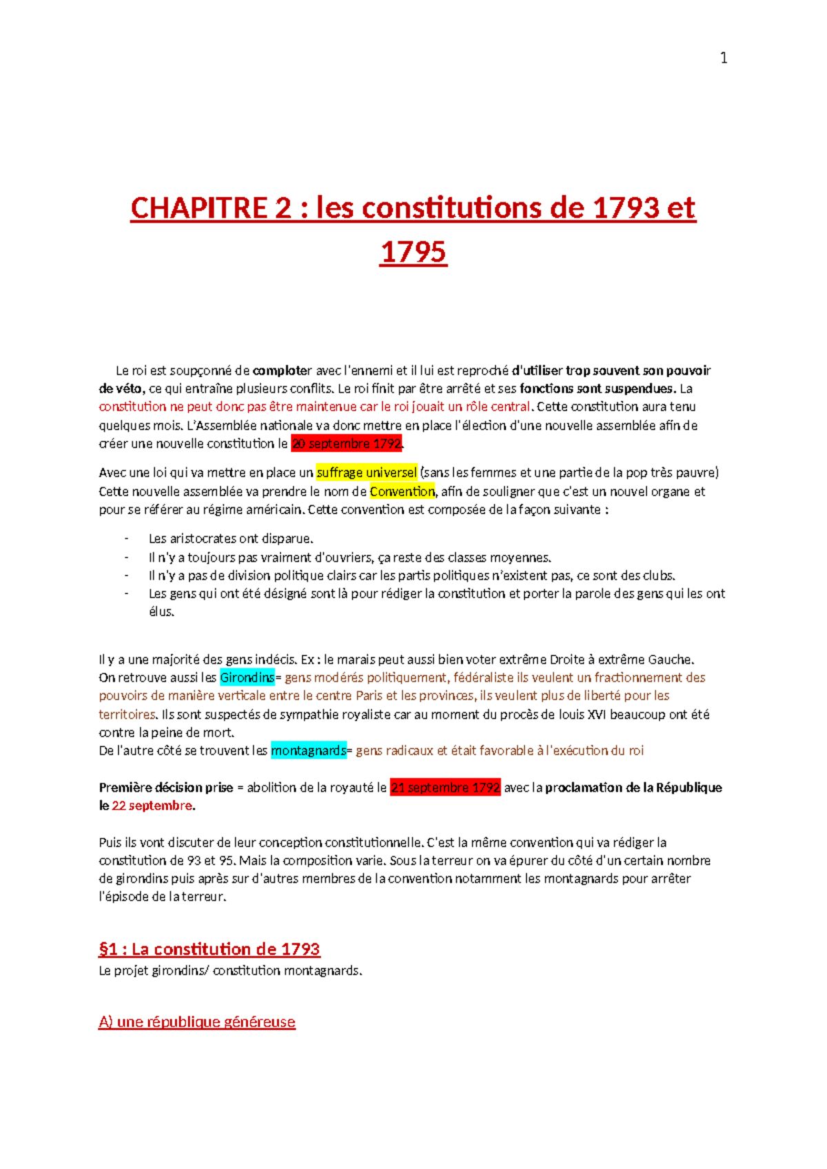 Constitution de 1793 et 1795 : Chapitre 2 - Analyse et Évolution - Studocu
