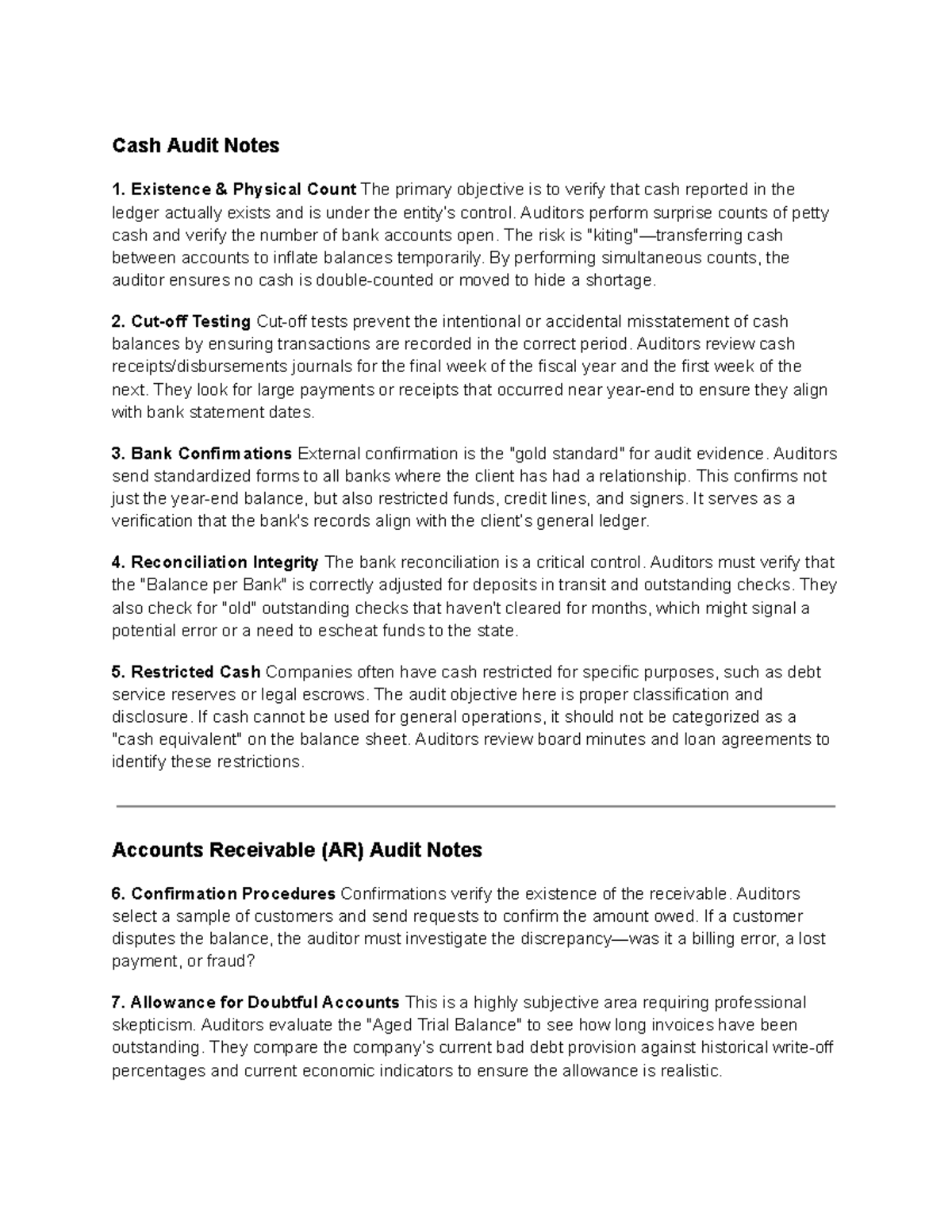 Cash Audit Notes 201: Key Procedures and Verification Techniques - Studocu