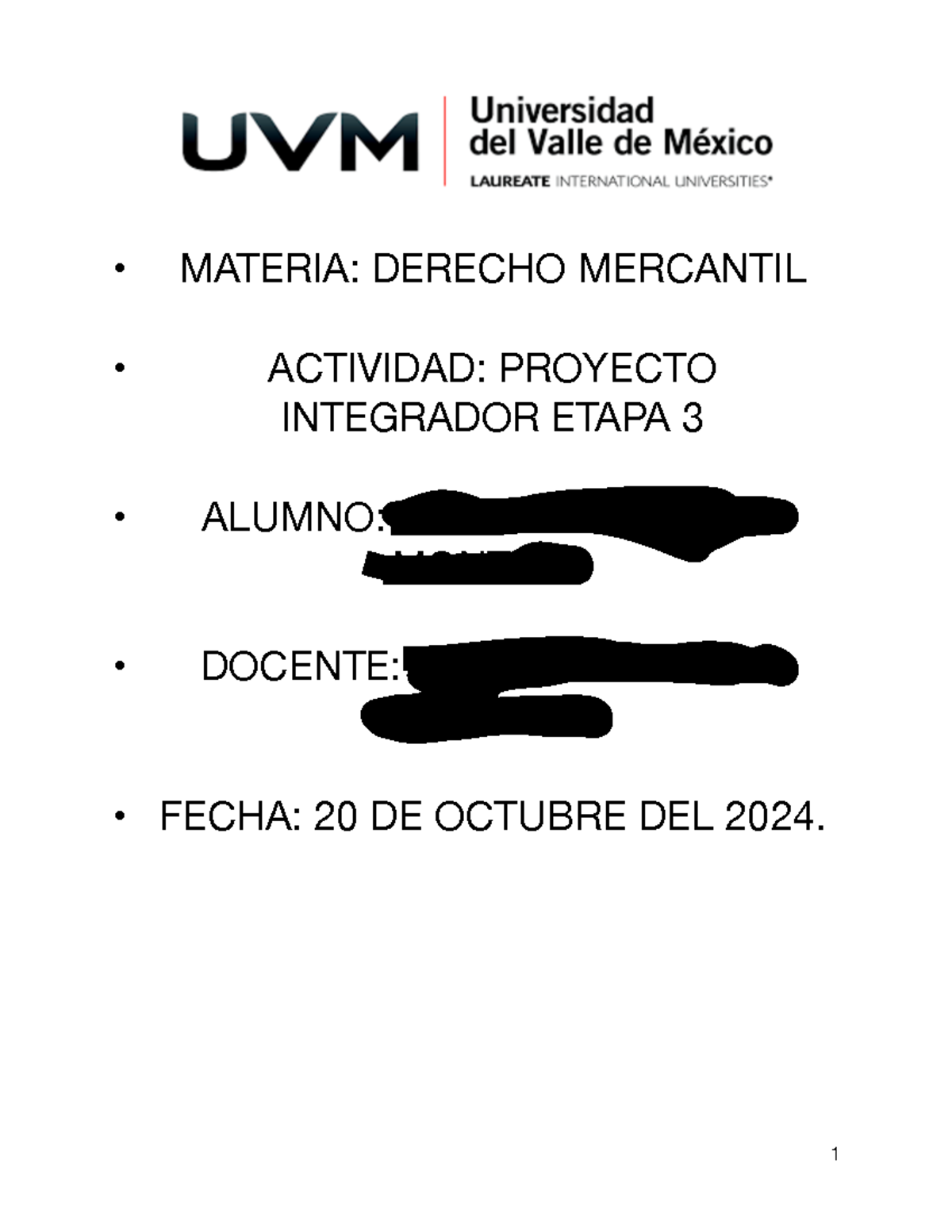 Final instituto 123 - Derecho mercantil, actividad 3 proyecto integrador - • MATERIA: DERECHO ...