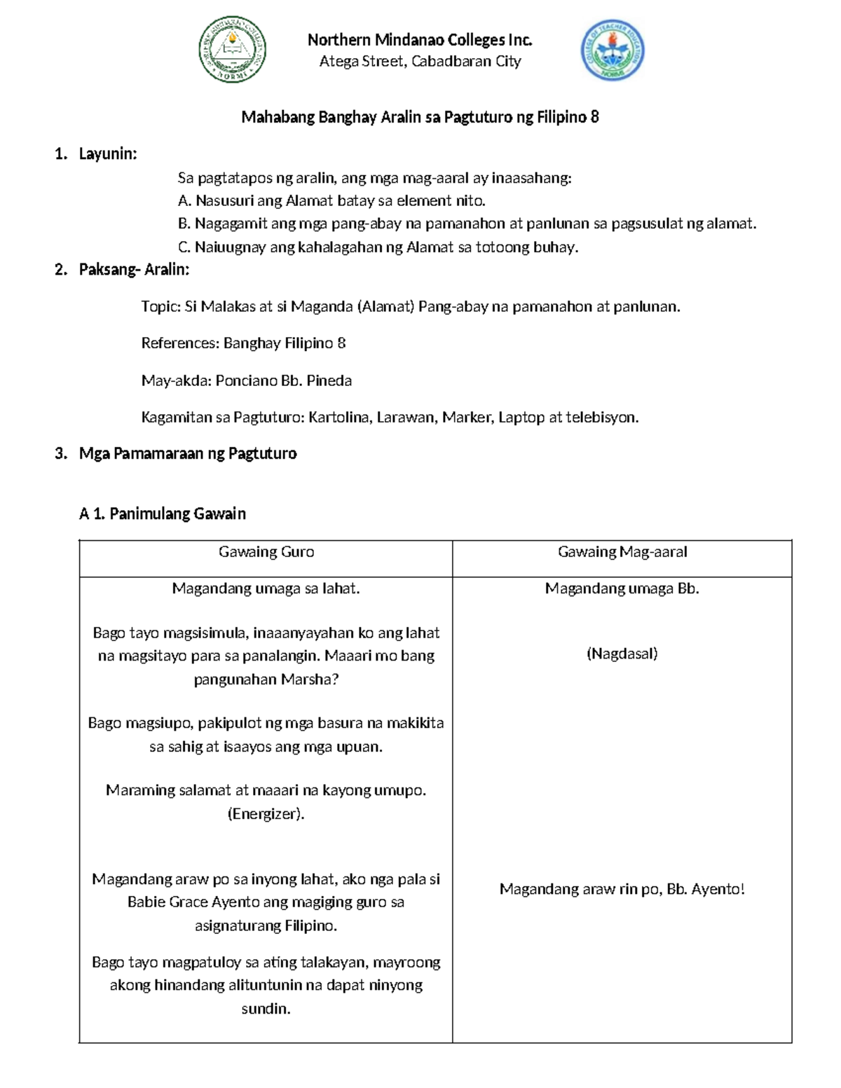 Filipino 8 - Final Demo Group Lesson Plan on Si Malakas at si Maganda ...