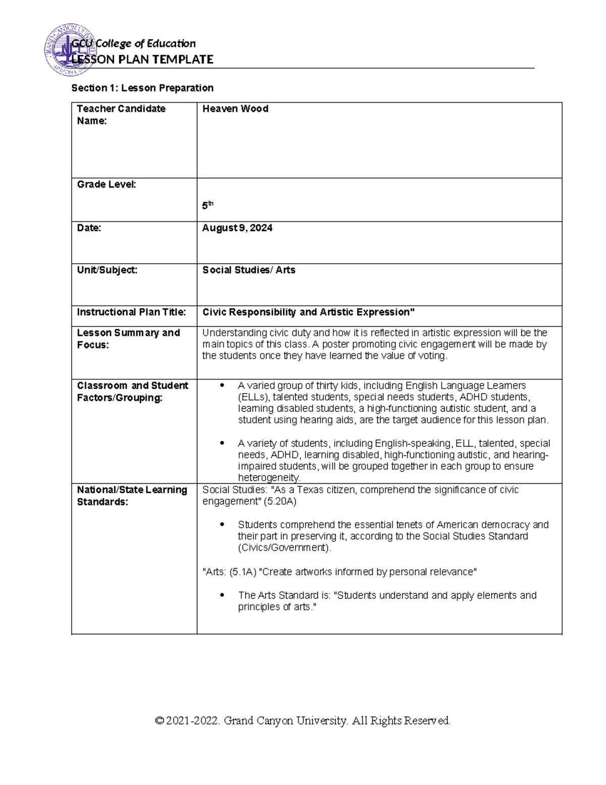 Civics Government Lesson Plan - LESSON PLAN TEMPLATE Section 1: Lesson ...