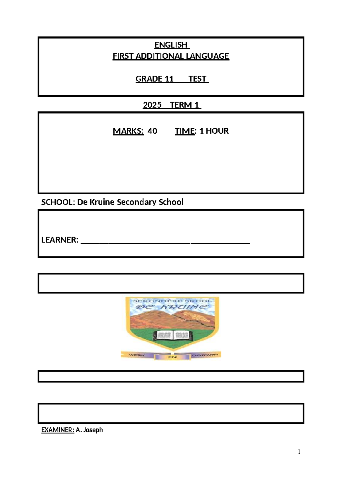 Grade 11 English FAL March Term 1 Control Test 2025 - Studocu
