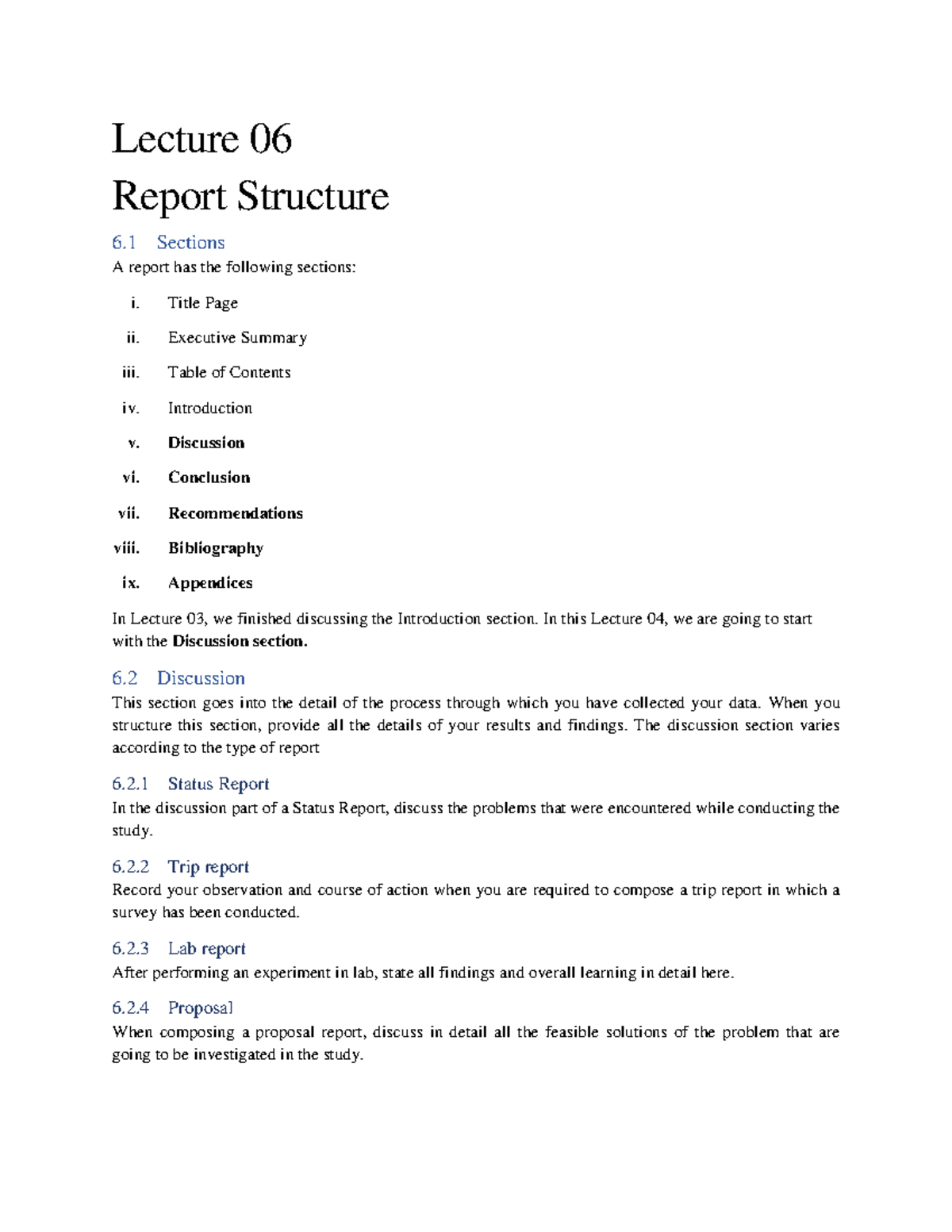 HUM120 Lecture 06: Report Structure and Discussion Insights - Studocu