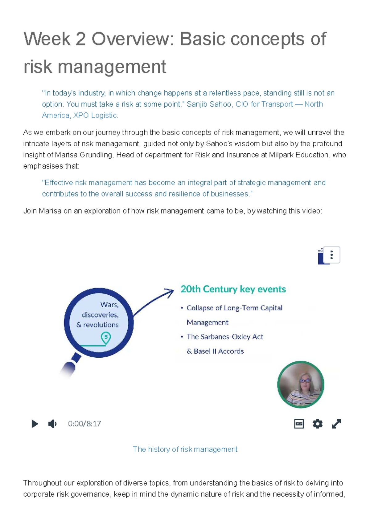 Week 2 Overview: Fundamentals of Risk Management (DLO) - Studocu