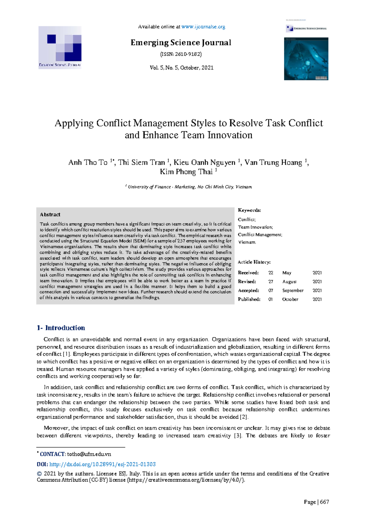 Applying Conflict Management Styles to Enhance Team Innovation (546 ...