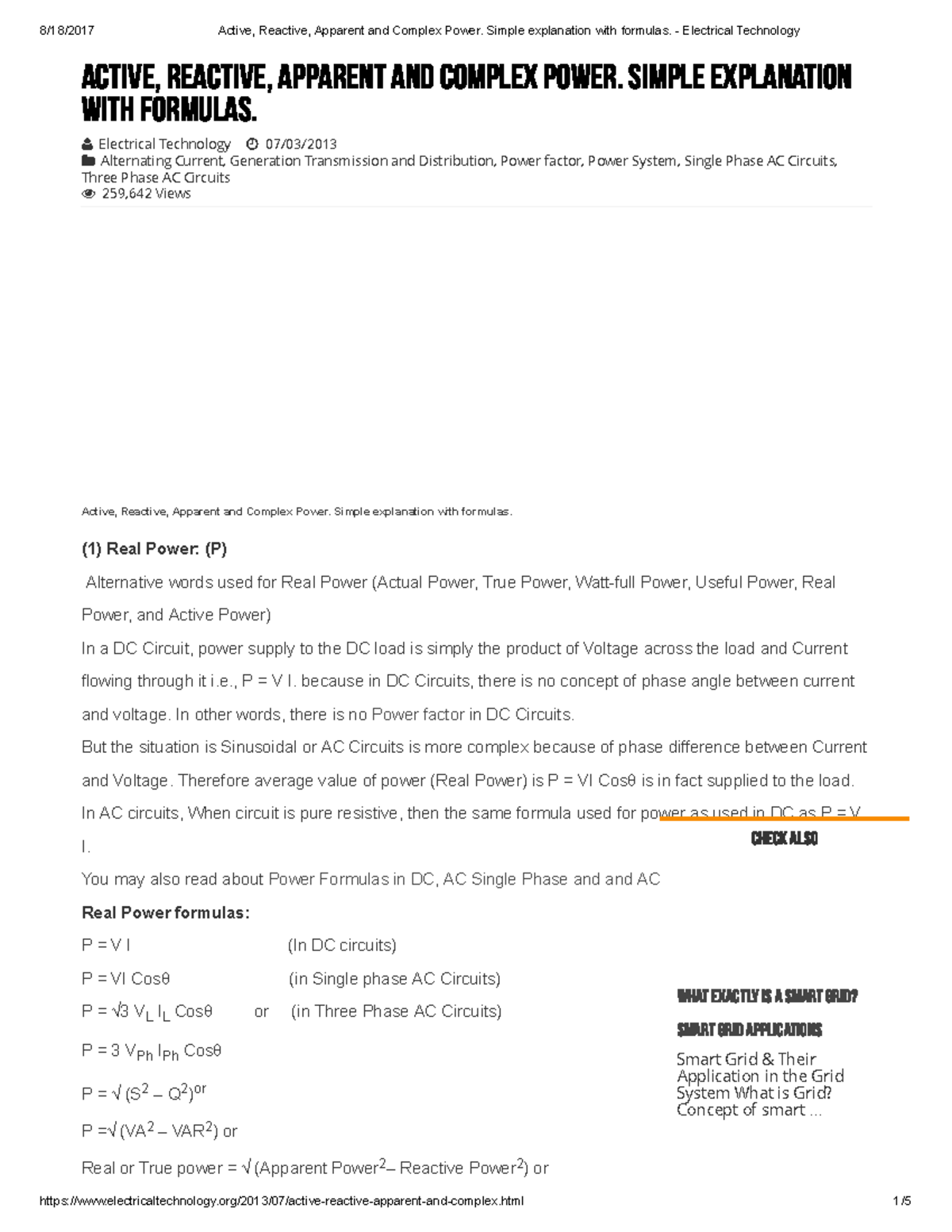 Active, Reactive, Apparent and Complex Power. Simple explanation with formulas - Active ...