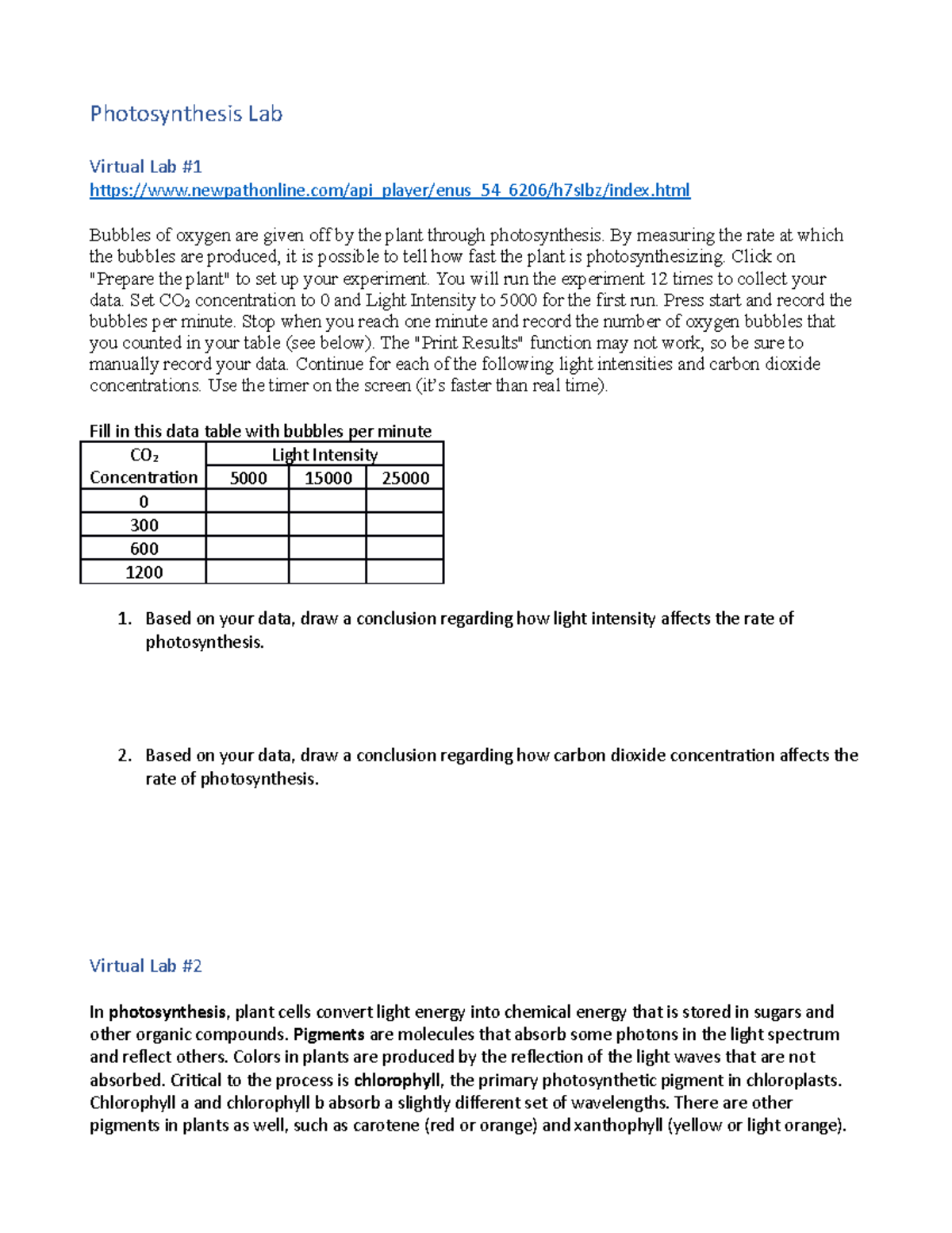Photosynthesis Lab - hhfrj - Photosynthesis Lab Virtual Lab - Studocu