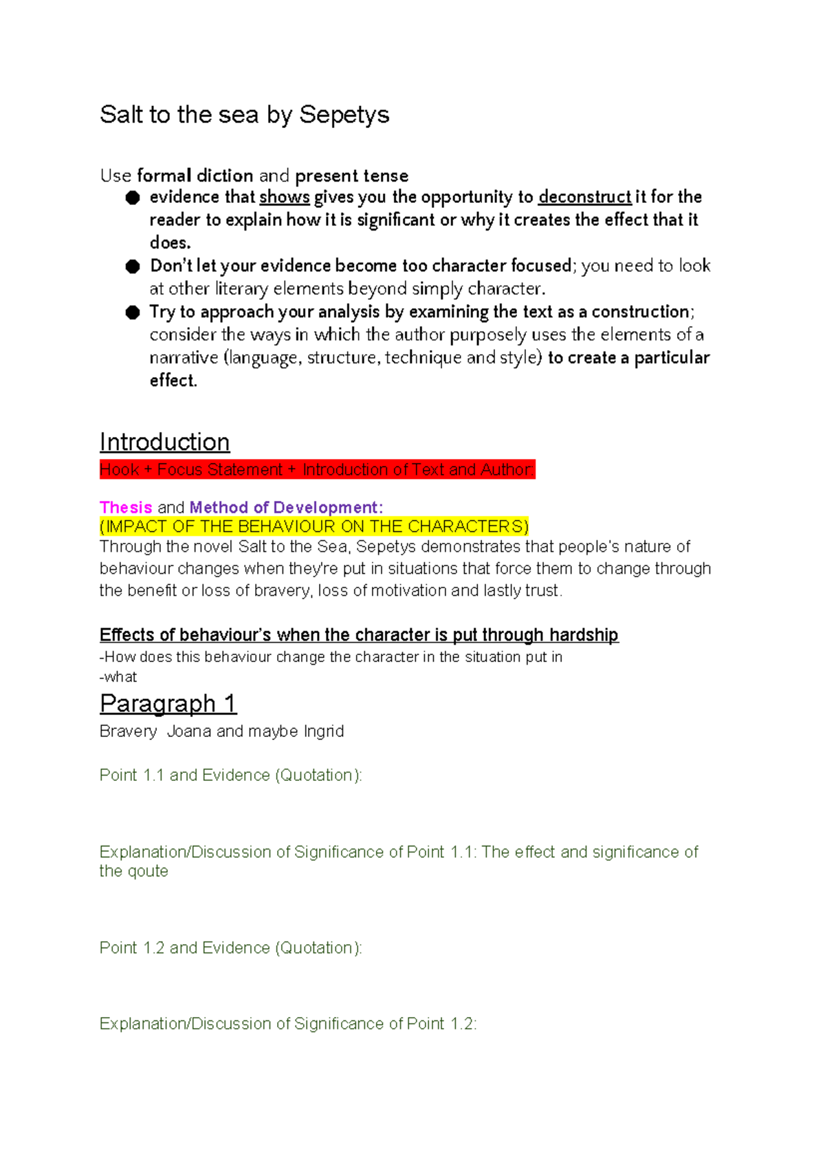 Essay - Analysis of "Salt to the Sea" by Sepetys - Studocu