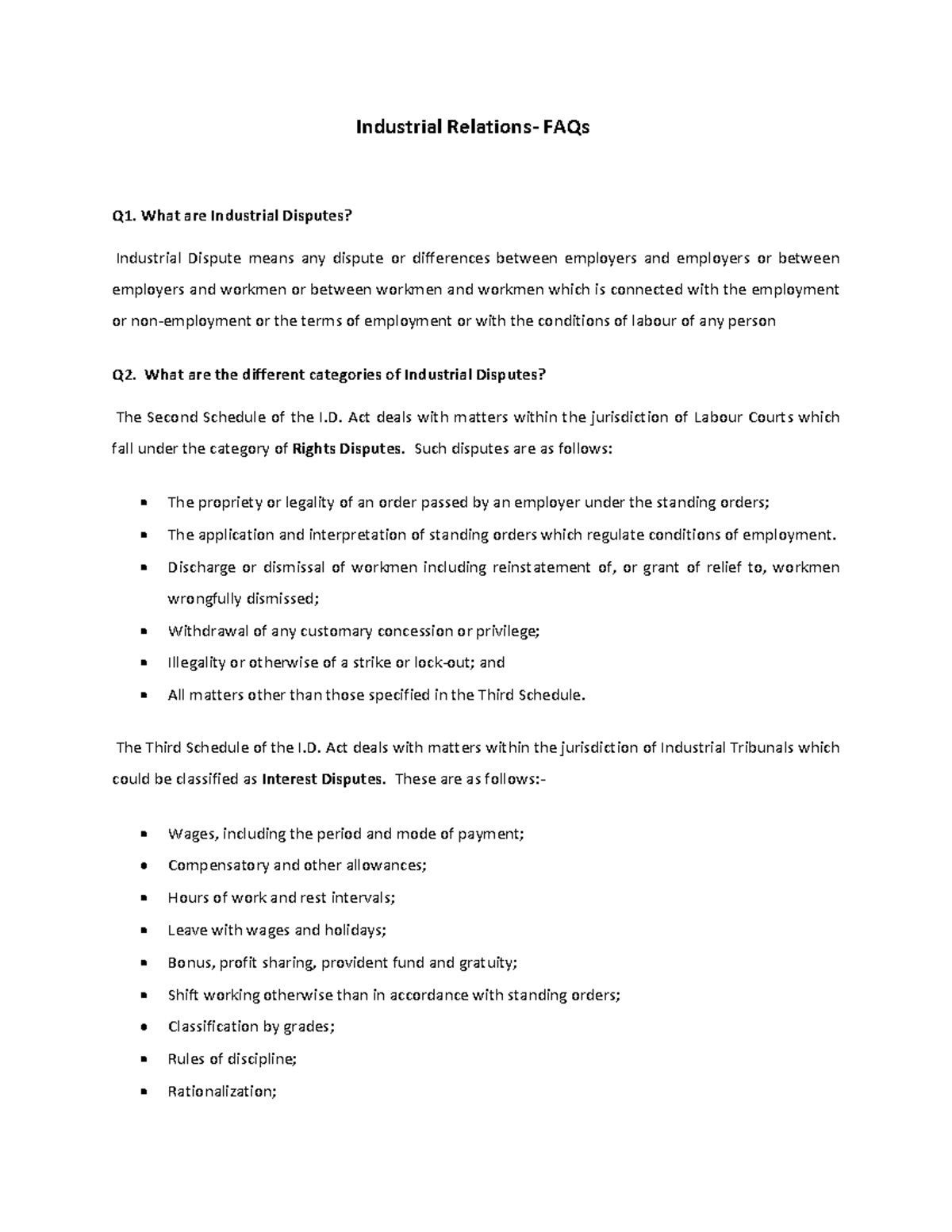 Industrial Relations FAQs: Understanding Industrial Disputes and Rights ...
