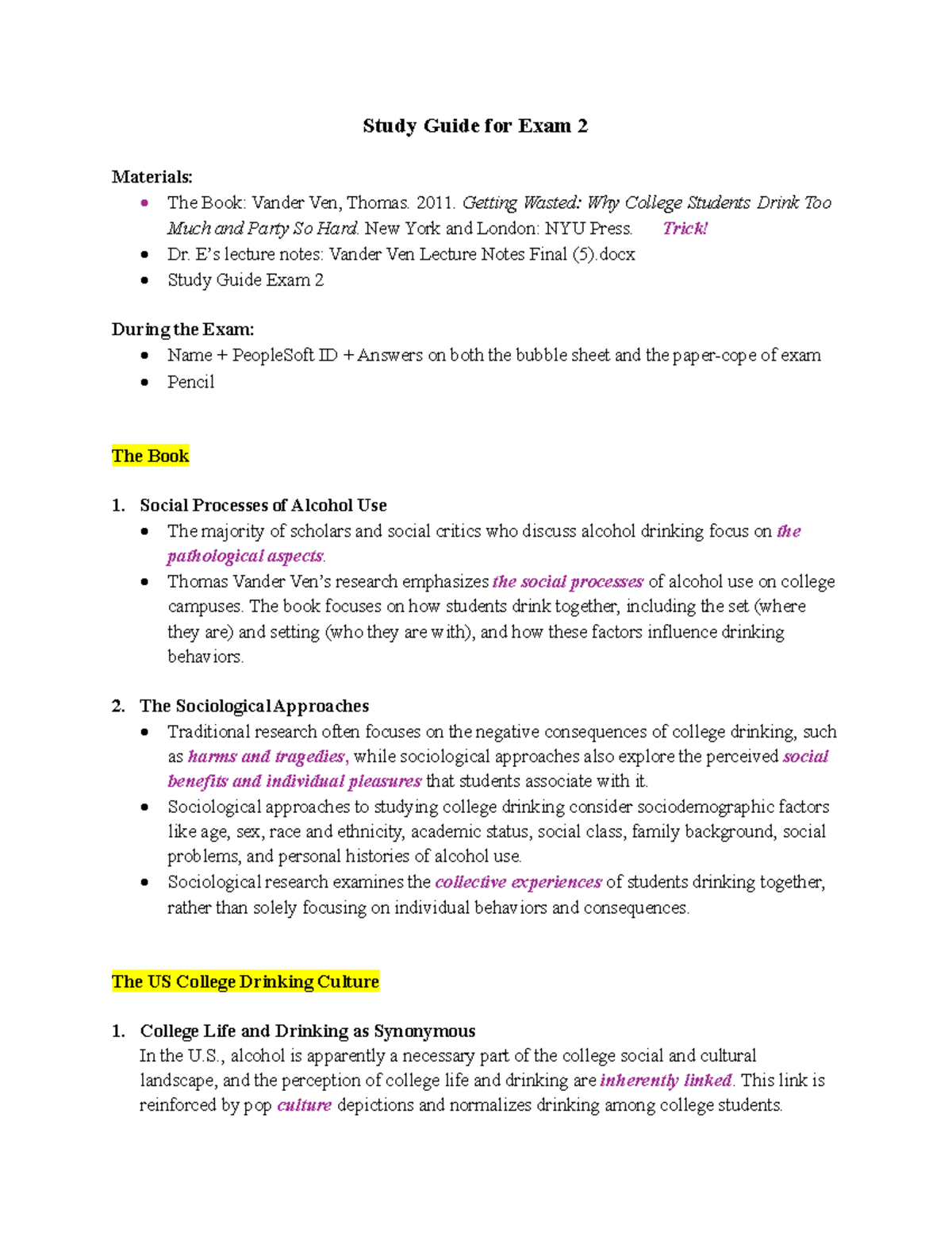 Study Guide for SOC 101 Exam 2: College Drinking Culture Insights - Studocu