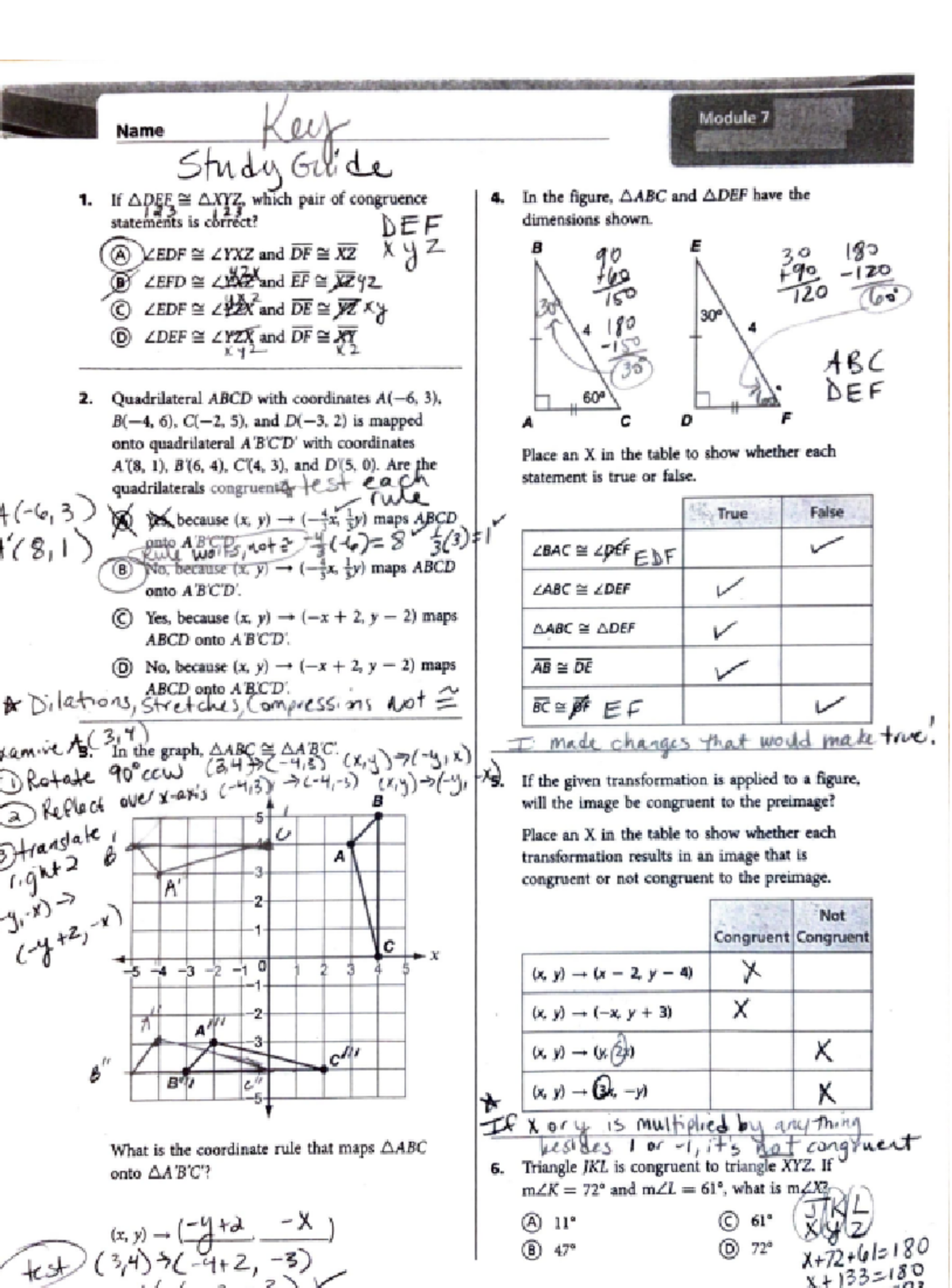 Geometry 11: Triangle Congruence Theorems Study Guide and Notes - If 6D ...