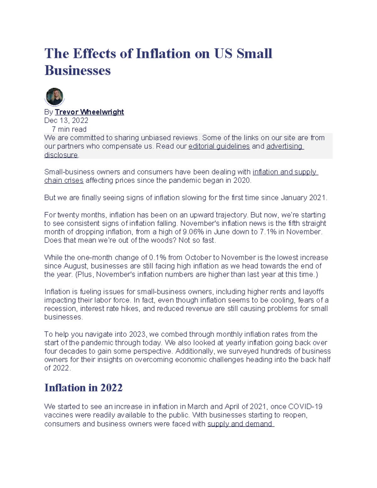 The Effects of Inflation on US Small Businesses - The Effects of ...
