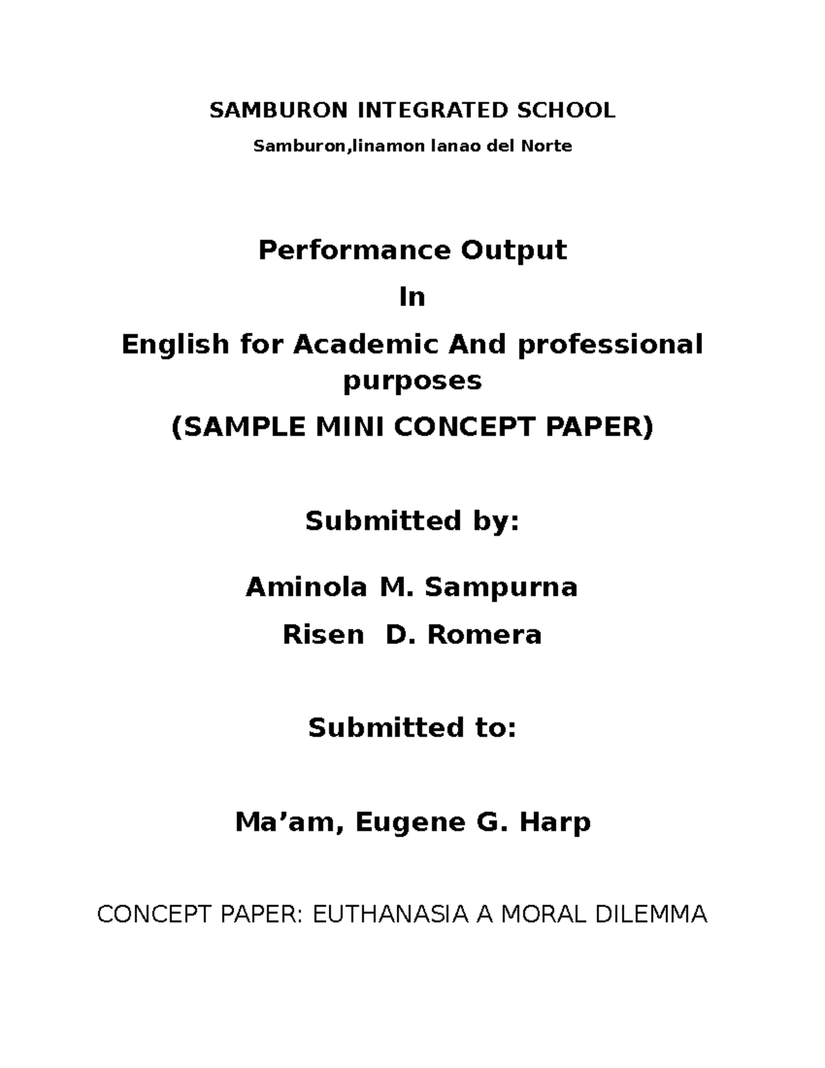 Mini Concept Paper on Euthanasia: A Moral Dilemma (ENG 101) - Studocu