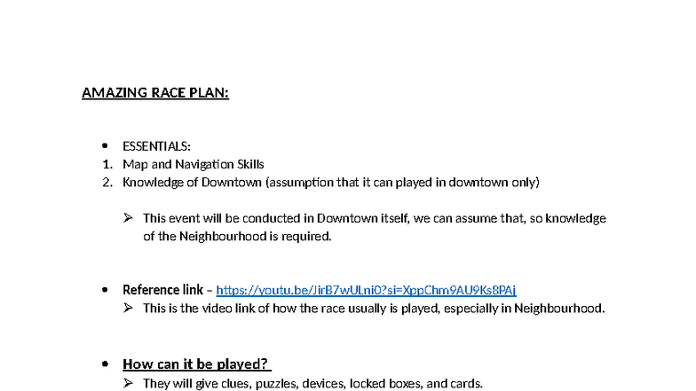 AMAZING RACE PLAN: NAVIGATION & DOWNTOWN ESSENTIALS (708375654) - Studocu