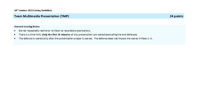 TMP 2022 Seminar Scoring Guidelines for Multimedia Presentations - Studocu