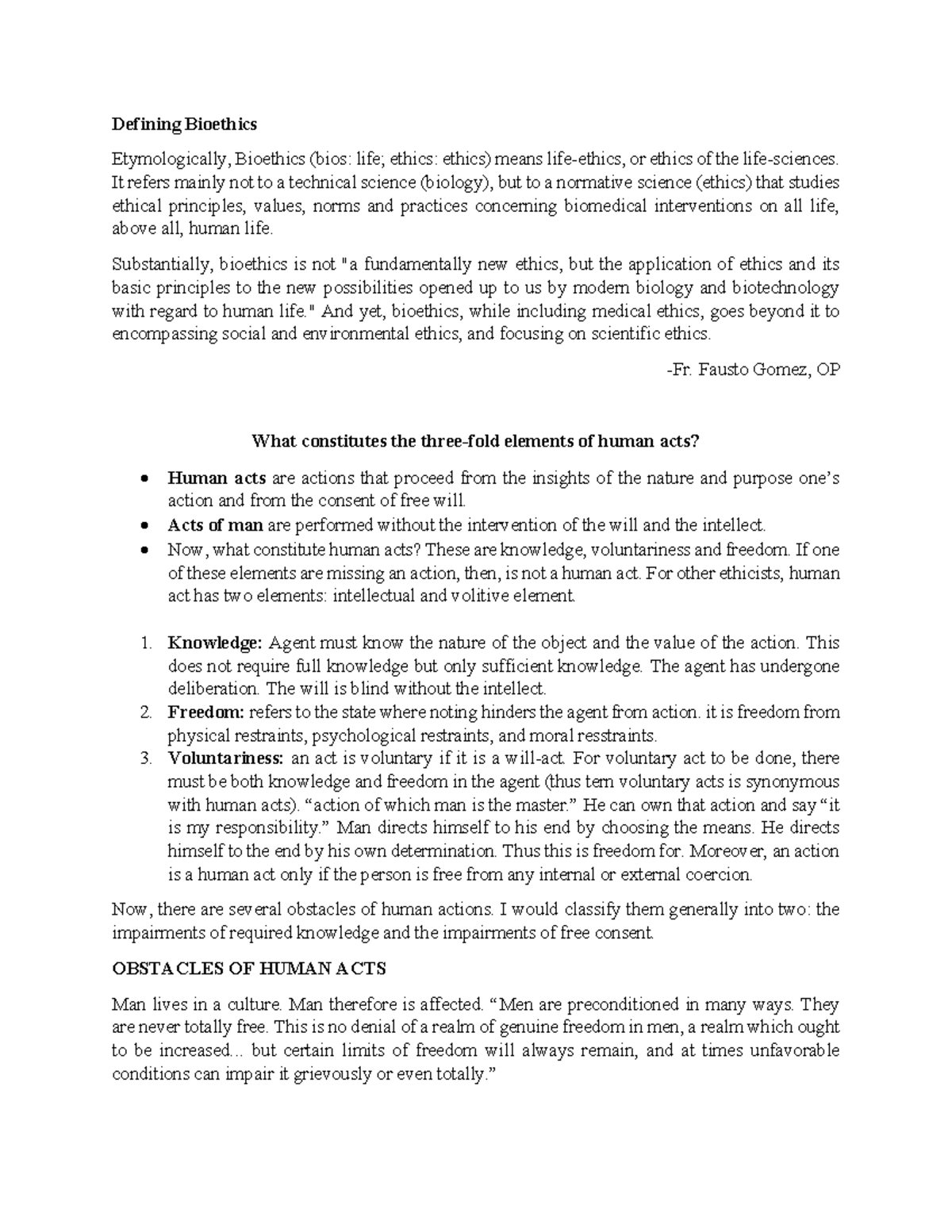 Bioethics Review: Basic Concepts in Ethics (Course Code: BIO101) - Studocu