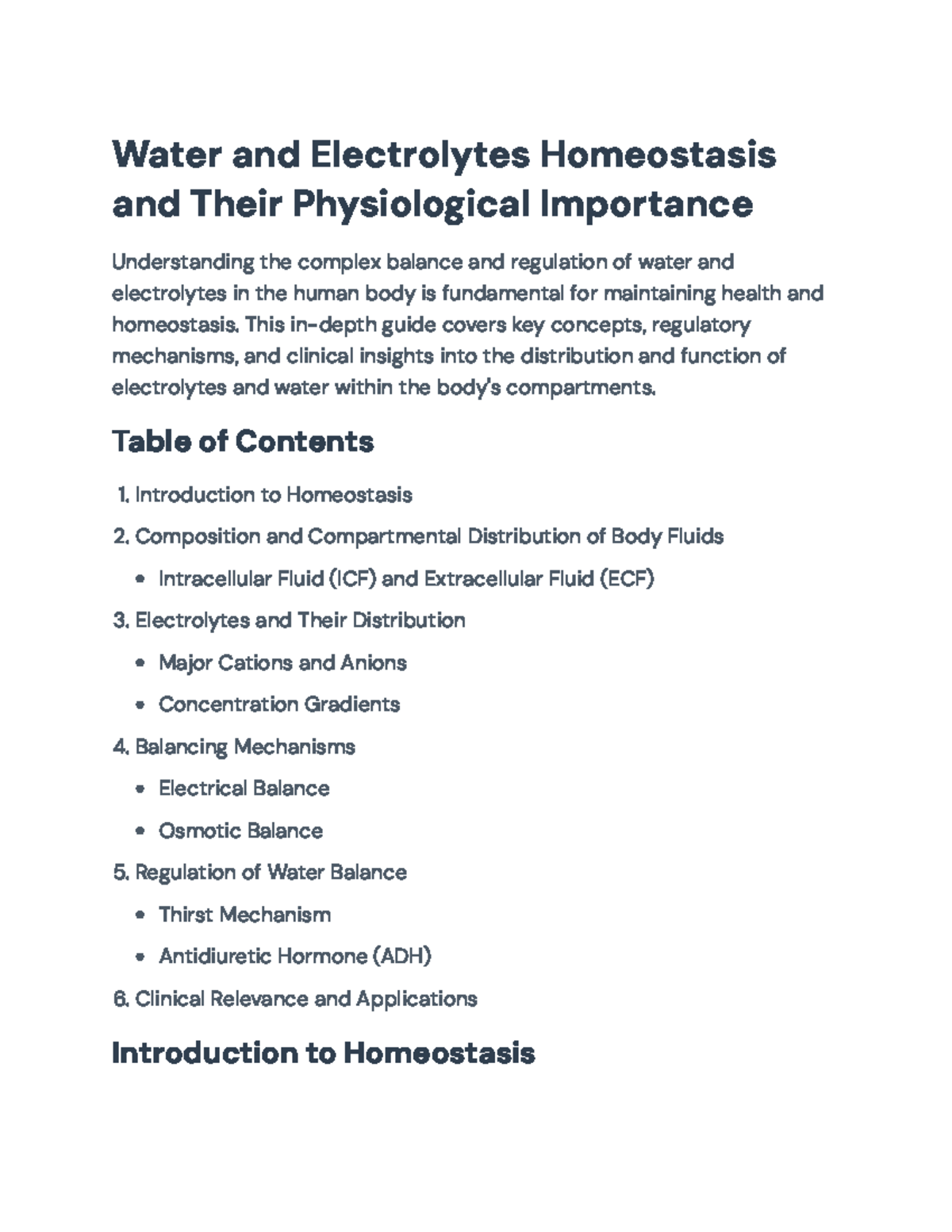 Water and Electrolyte Homeostasis: Importance and Clinical Applications ...