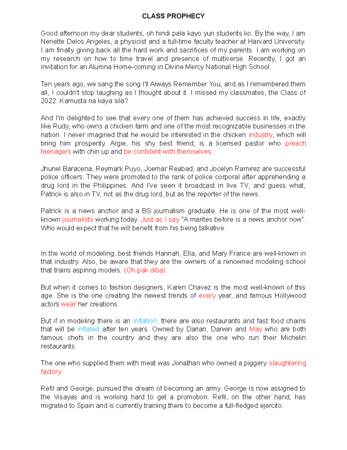 Class Prophecy - This is an output of a student - CLASS PROPHECY Good ...