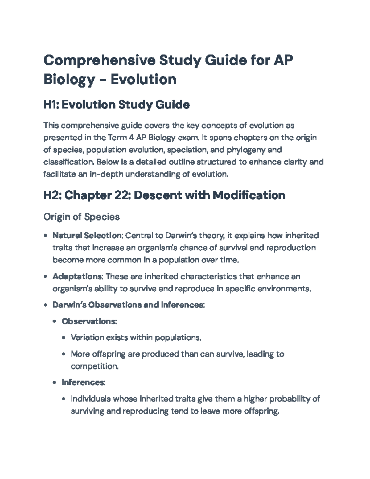 AP Biology Term 4 Study Guide: Evolution Concepts and Mechanisms ...