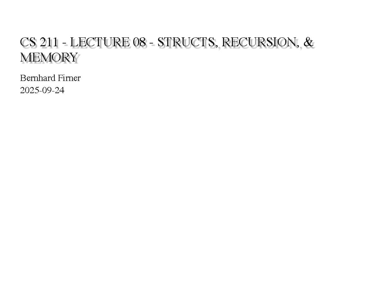 CS 211 - LECTURE 08 - FIBONACCI SEQUENCE, RECURSION & MEMORY - Studocu