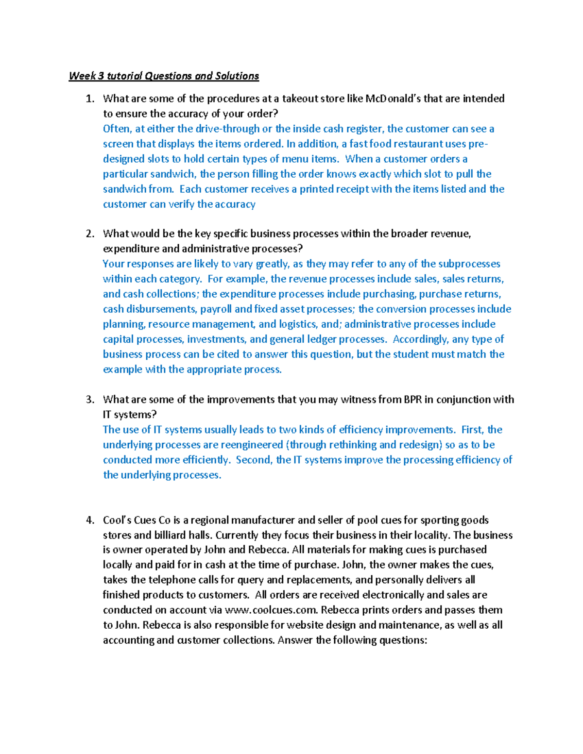 Week 3 Tutorial Solutions - Week 3 tutorial Questions and Solutions 1 ...