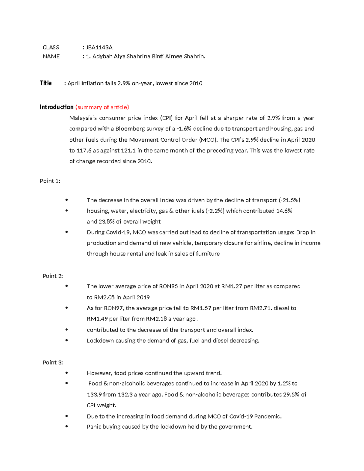 Contoh Draf Draft 1 - example - CLASS : JBA1143A NAME : 1. Adybah Alya ...