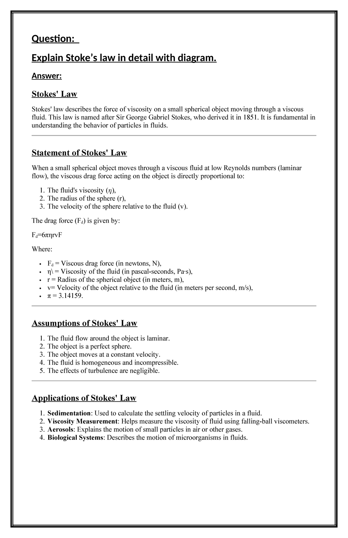 Stokes' Law Explained: Viscosity, Forces, and Applications - Question ...