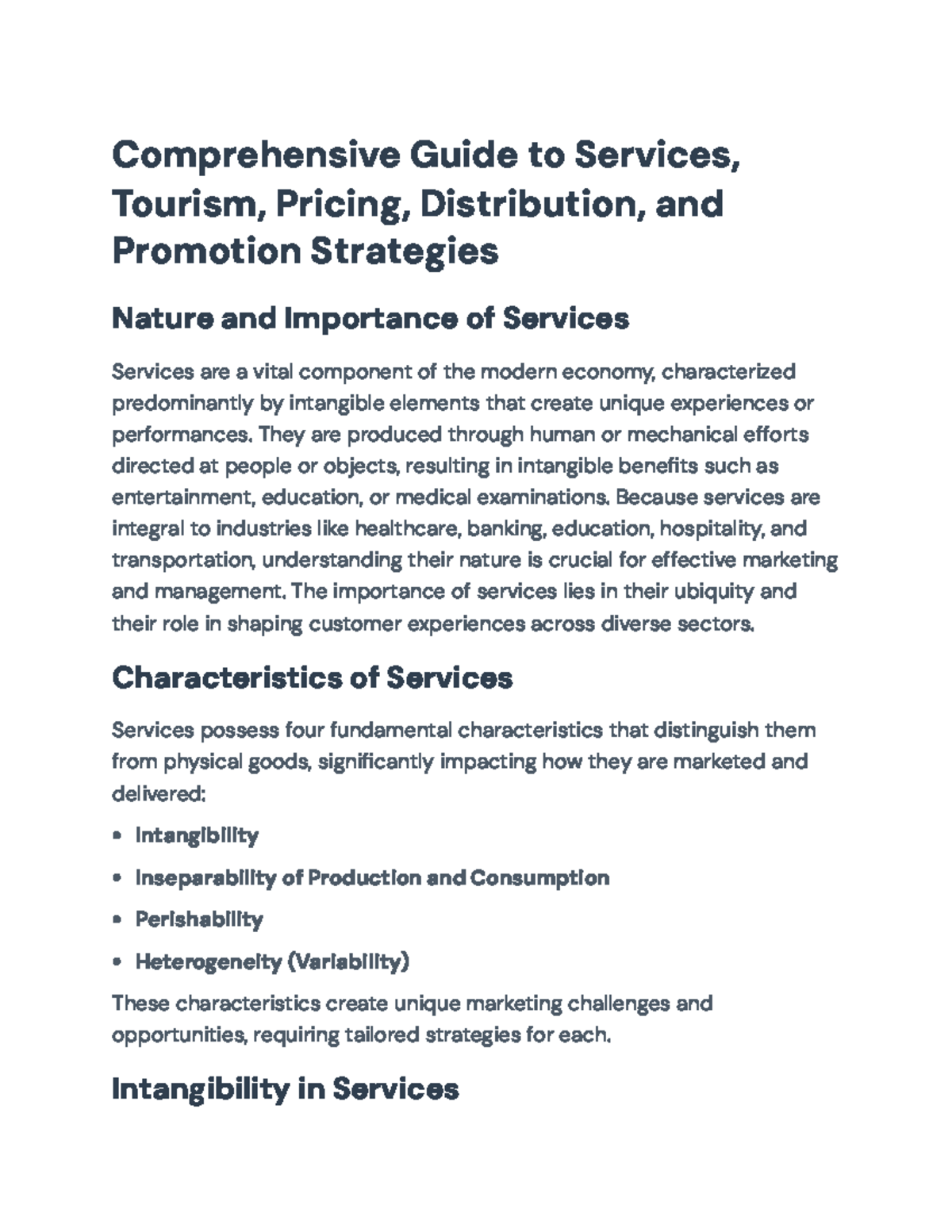 Comprehensive Guide to Services, Tourism, Pricing, and Promotion ...