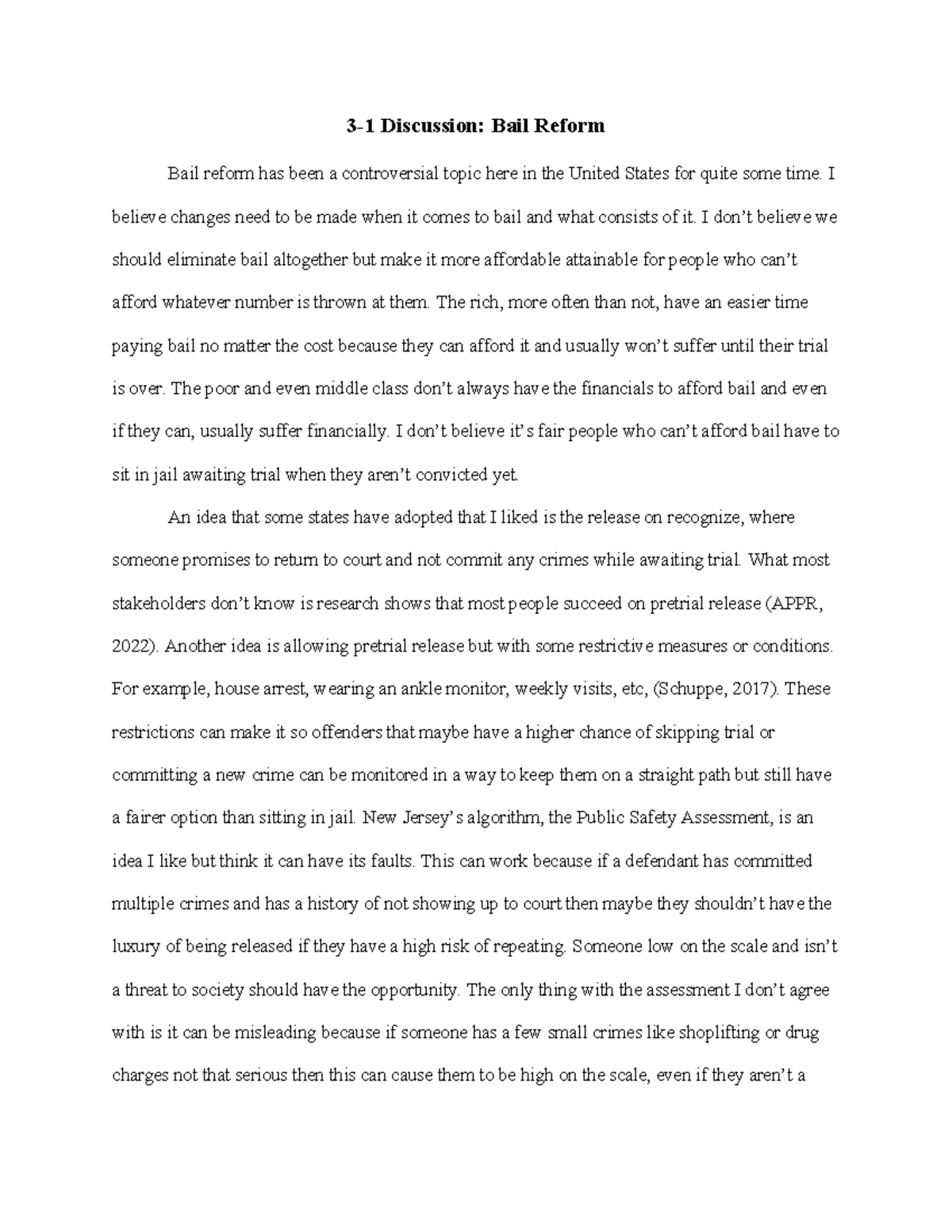 3-1 Discussion: Analyzing the Need for Bail Reform in the U.S. - Studocu