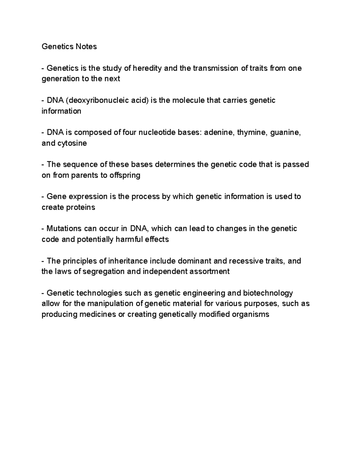 AP Biology Final Exam Notes on Genetics and Heredity - Studocu