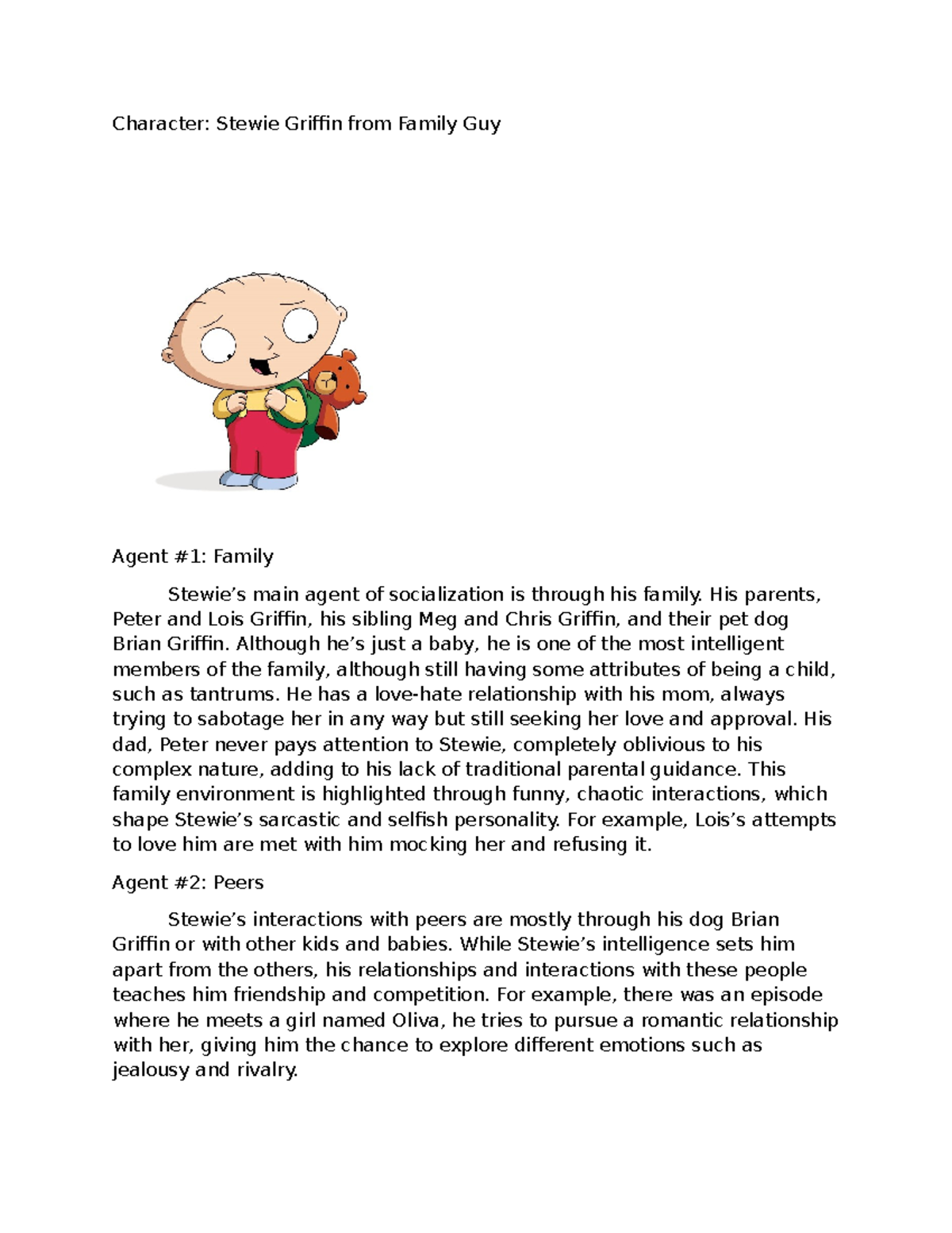 Agents of Socialization Mini-Project - Character: Stewie Griffin from ...
