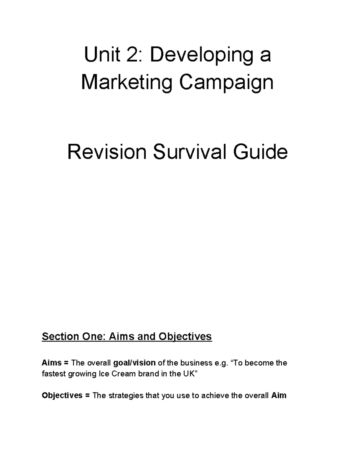 Unit 2 Marketing Campaign Revision Survival Guide - Studocu