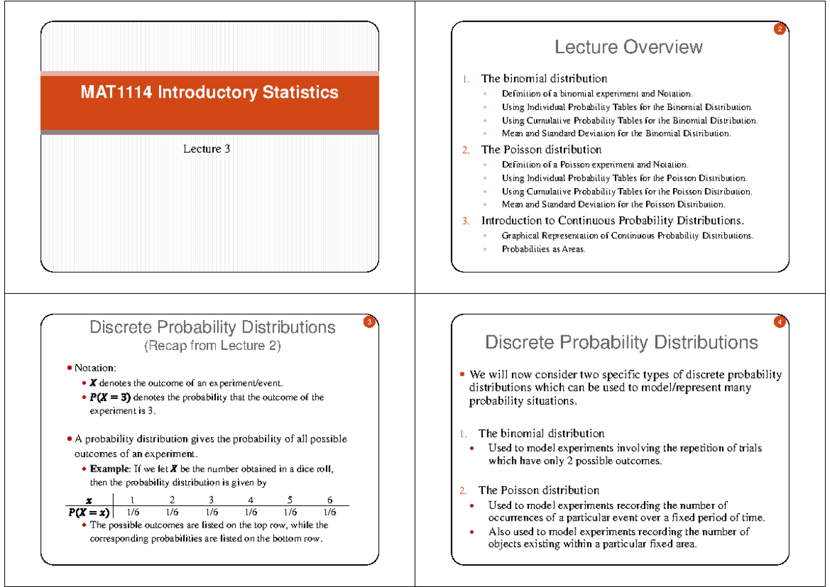 Lecture 3: Overview of Binomial & Poisson Distributions in Introductory ...