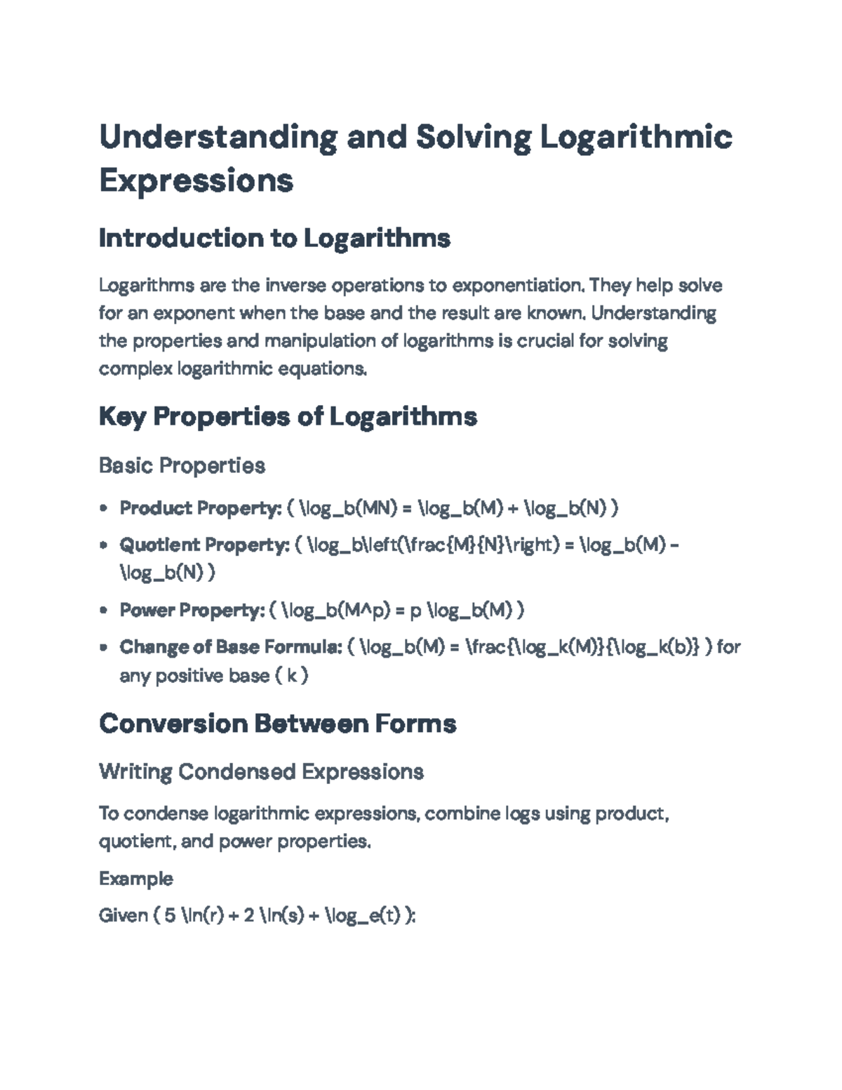 Understanding and Solving Logarithmic Expressions for [Course Code ...