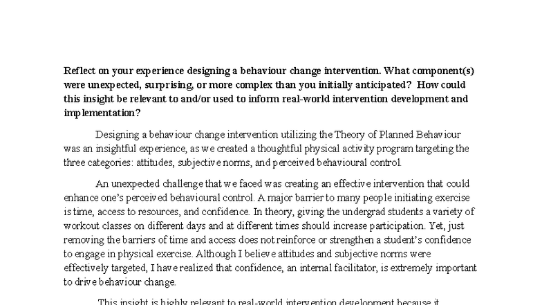 Undergrad Students Intervention Reflection: Insights on Behaviour ...