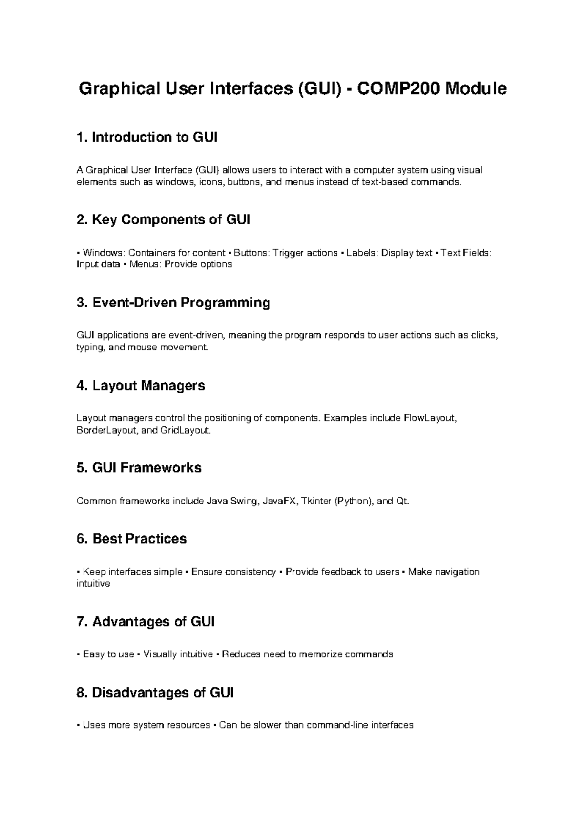 GUI COMP200 - Module 1 Summary of Graphical User Interfaces - Studocu