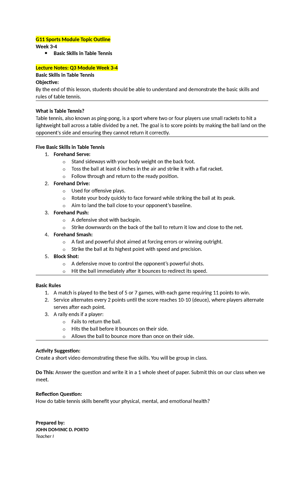 G11 Sports Module Week 3: Basic Skills in Table Tennis Lecture Notes ...