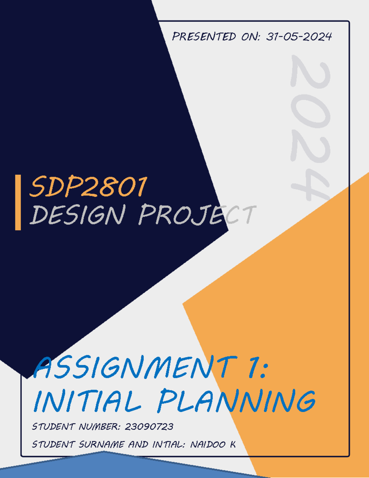 Cover PAGE - DRW1501 - PRESENTED ON: 31 - 05 - 2024 SDP DESIGN PROJECT ...