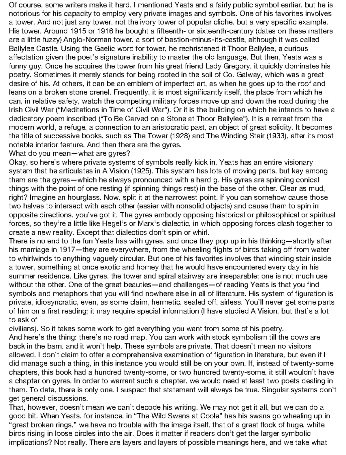 Yeats' Symbolism: Towers, Gyres, and Private Imagery - ENG 101 Notes ...
