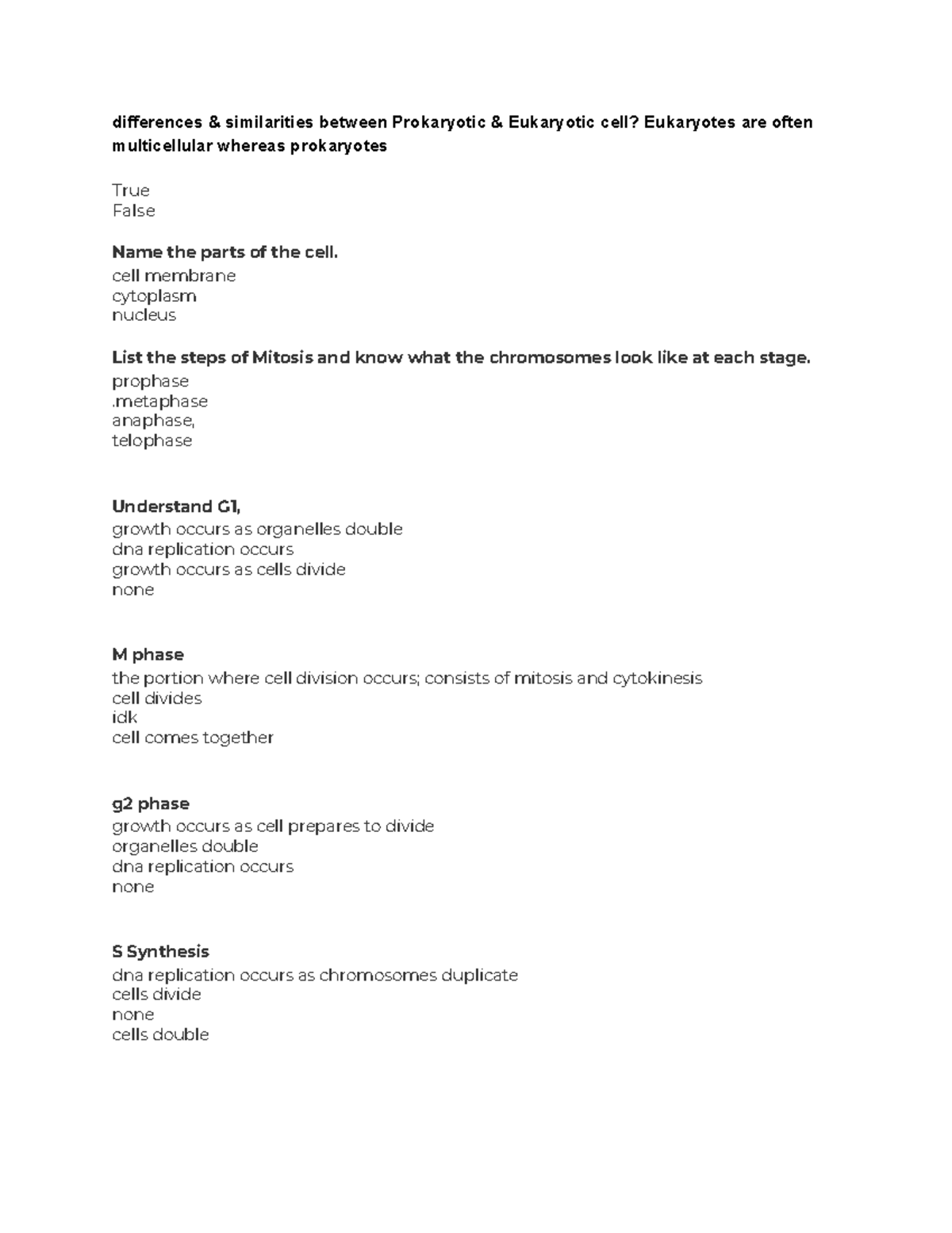 Lab Study Guide: Prokaryotic vs Eukaryotic Cells & Mitosis Concepts ...