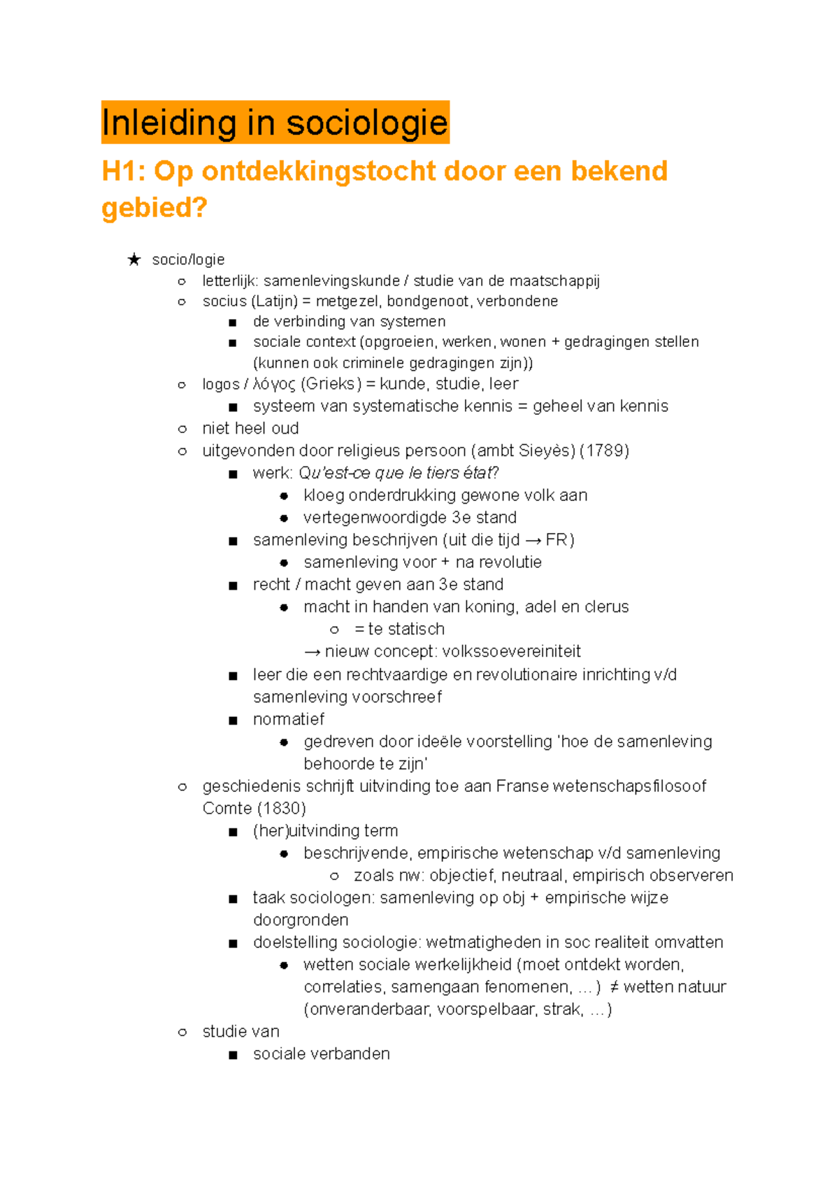 Inleiding in Sociologie H1: Ontdekking van Sociale Structuren en ...