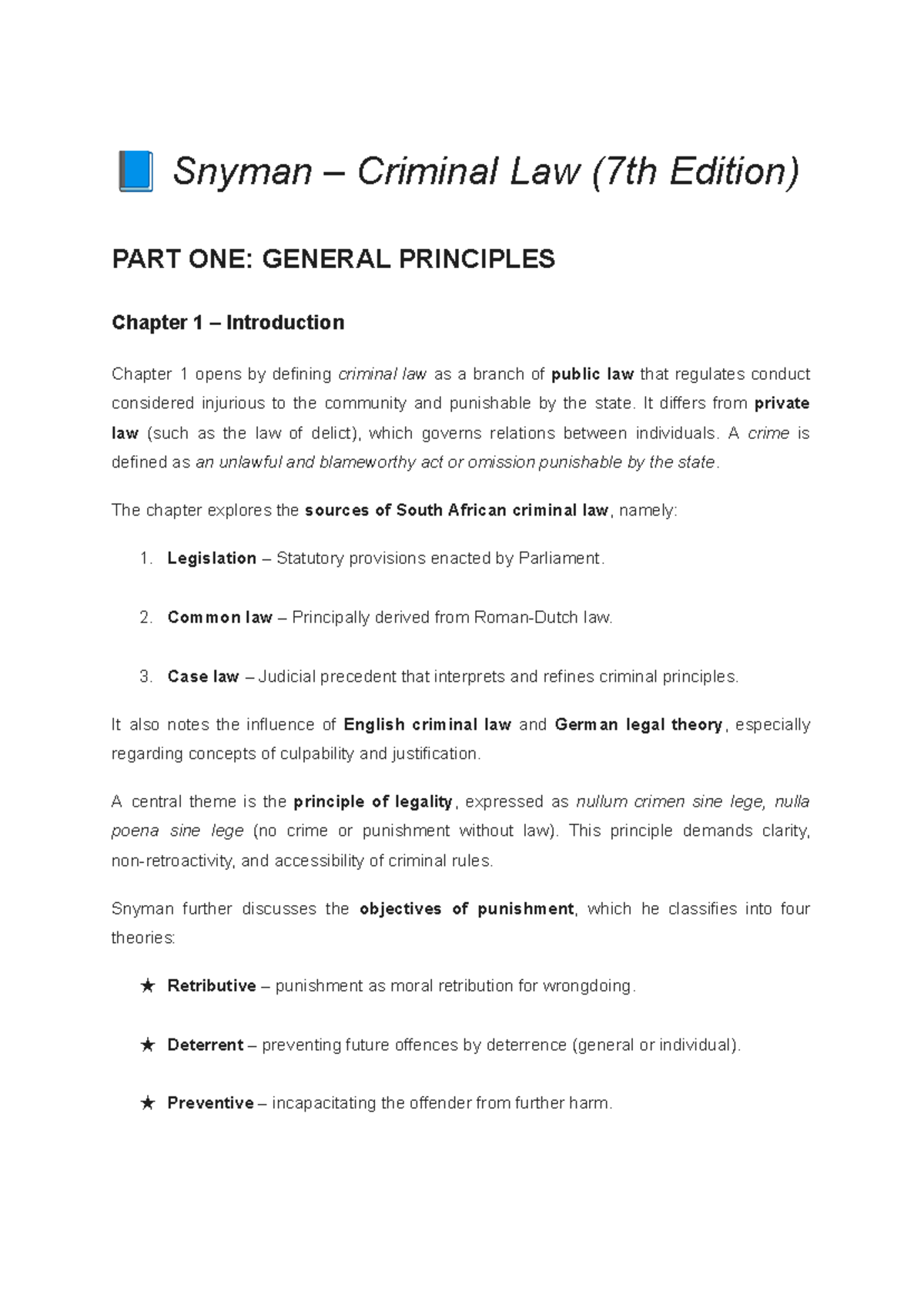 Snyman's Criminal Law 7th Ed: General & Specific Principles Overview ...