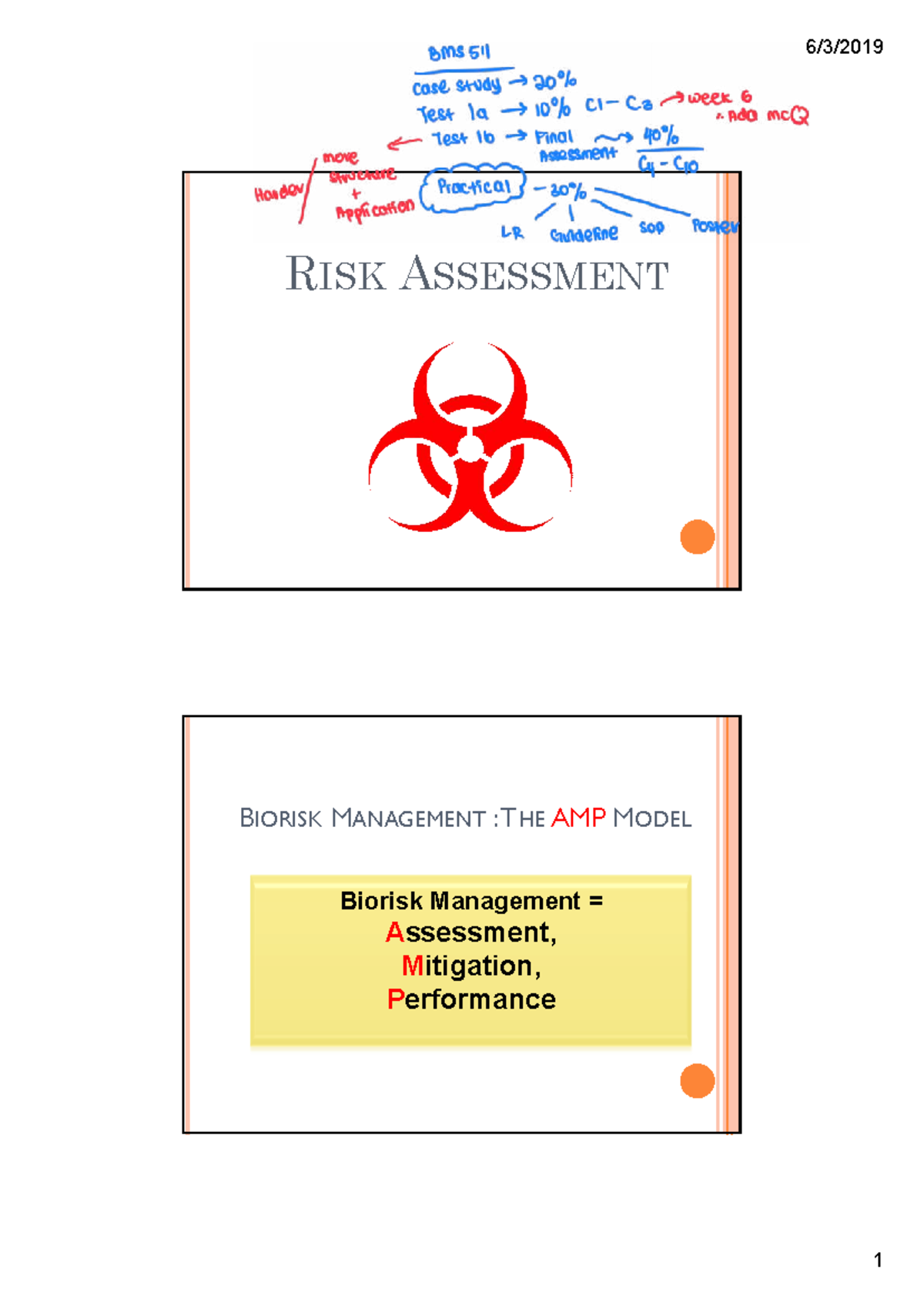 C03 Risk Assessment: Biorisk Management and the AMP Model - Studocu