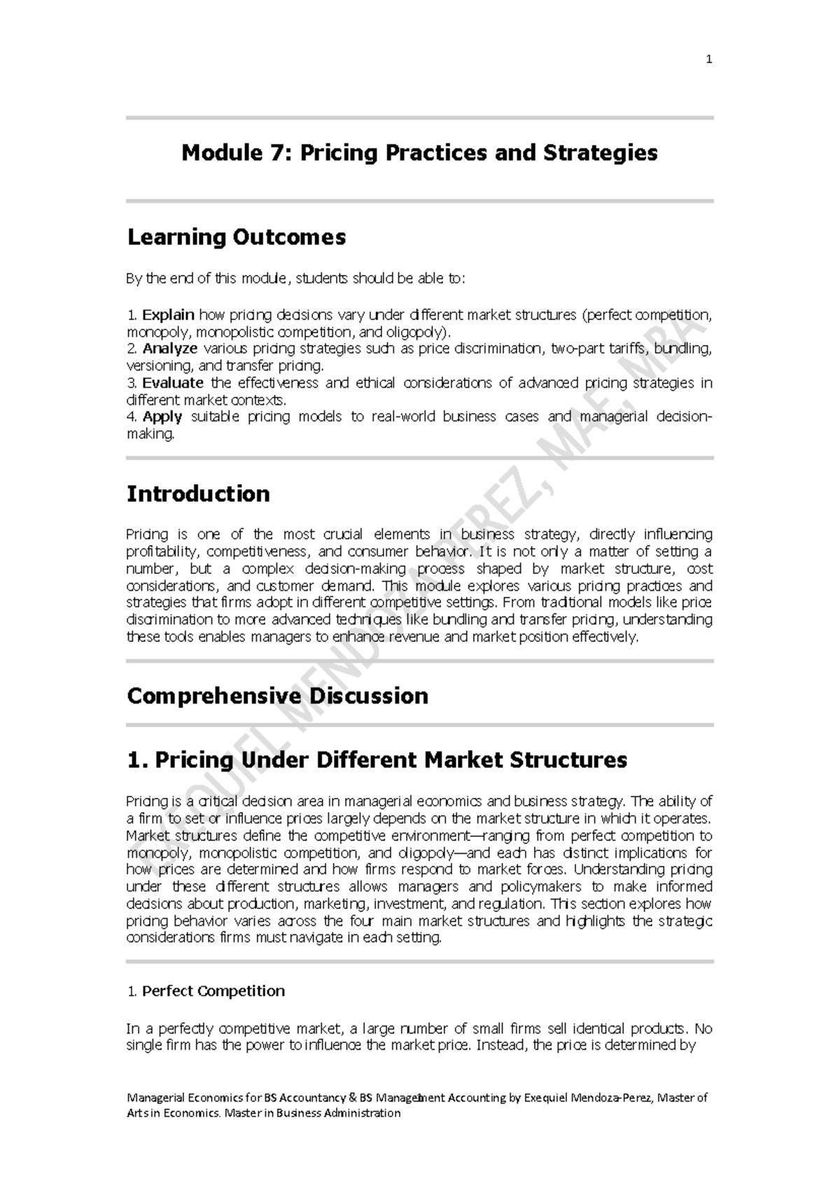Module 7: Pricing Practices & Strategies in Managerial Economics - Studocu