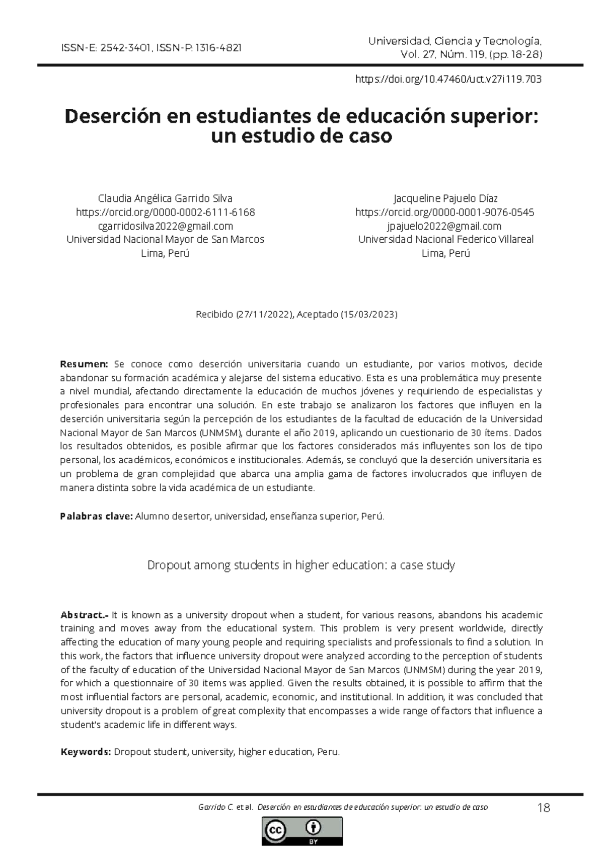 Deserción Universitaria en Educación Superior: Estudio de Caso UNMSM ...