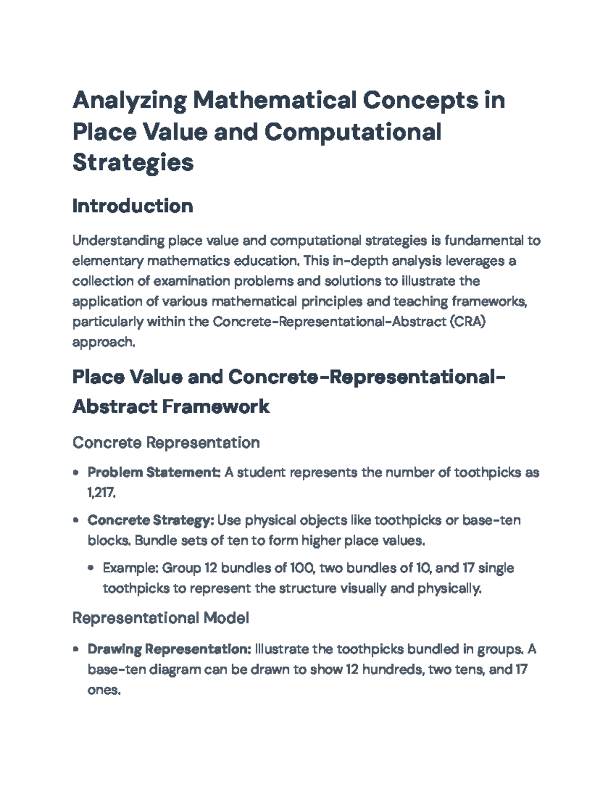 Analyzing Place Value and Computation Strategies in Elementary Math ...