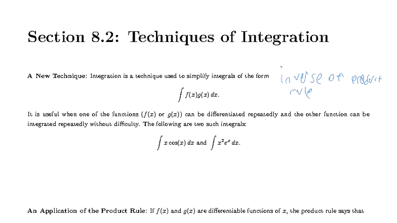 MATH 142: Section 8.2 - Techniques of Integration - Studocu