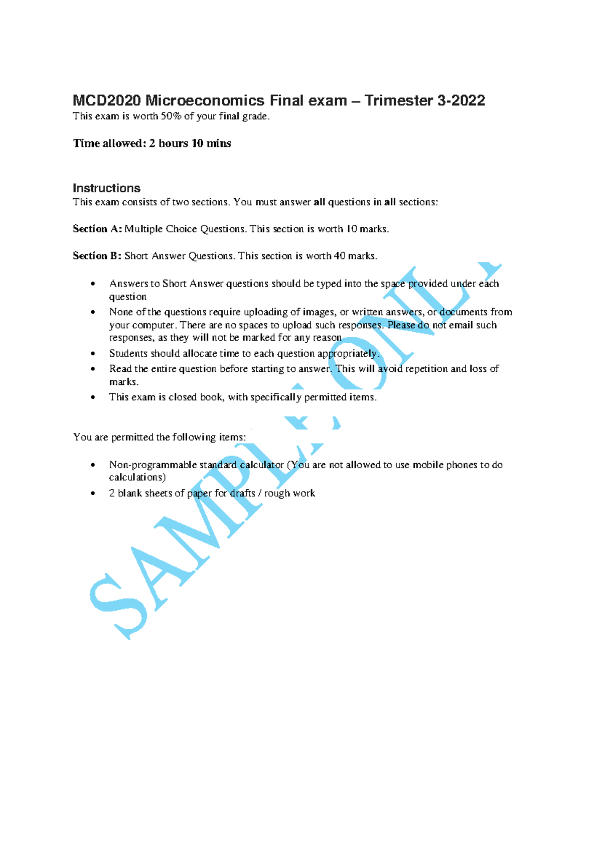 MCD2020 Microeconomics Final Exam Guide – Trimester 3 - Studocu